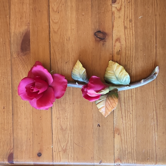 Italy | Accents | Rose Deep Red On Stem With Thorns 9 Porcelain Italian ...